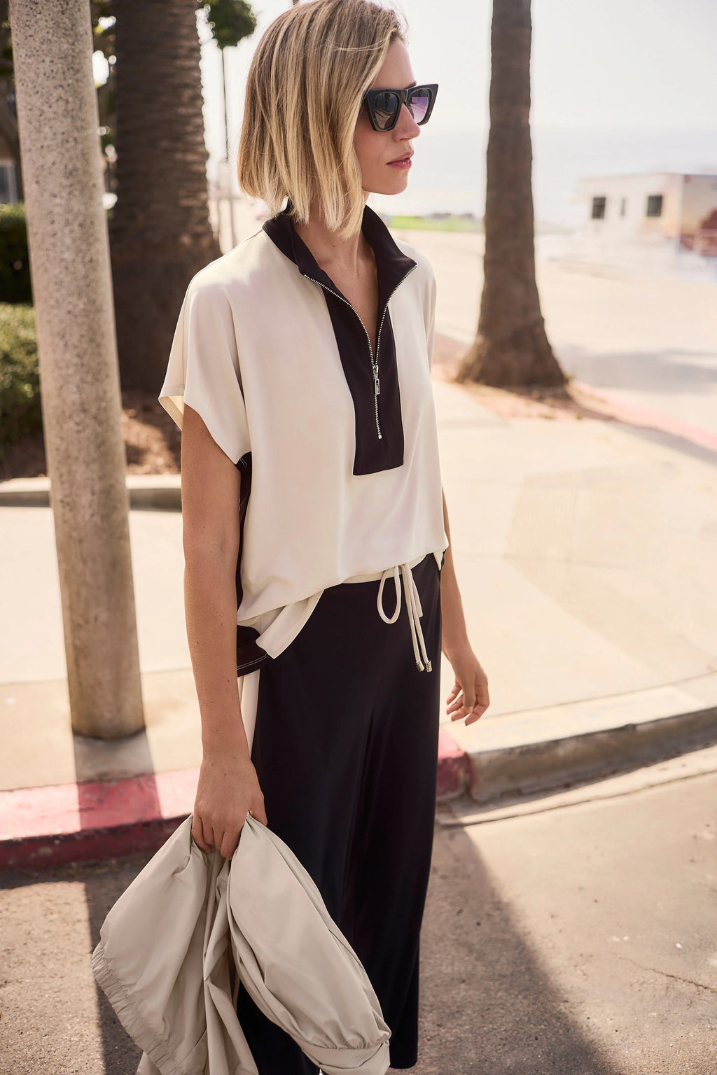 Silky Knit Colour Block Straight Top With Zipped Collar – Crowberry ...