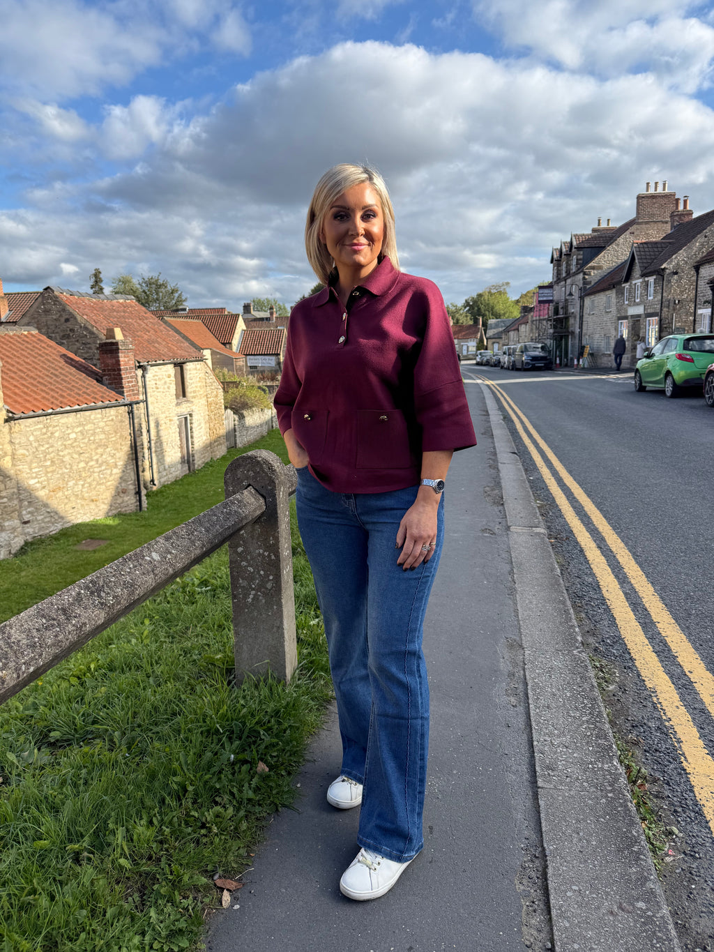 High Waisted Flared Denim Jean with Embroidery Feature in Indigo ...