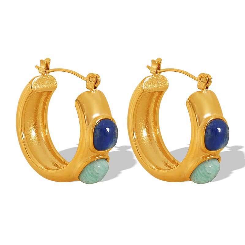 Large Gold Hoops with Natural Stone Detail in Blues – Crowberry Wood ...