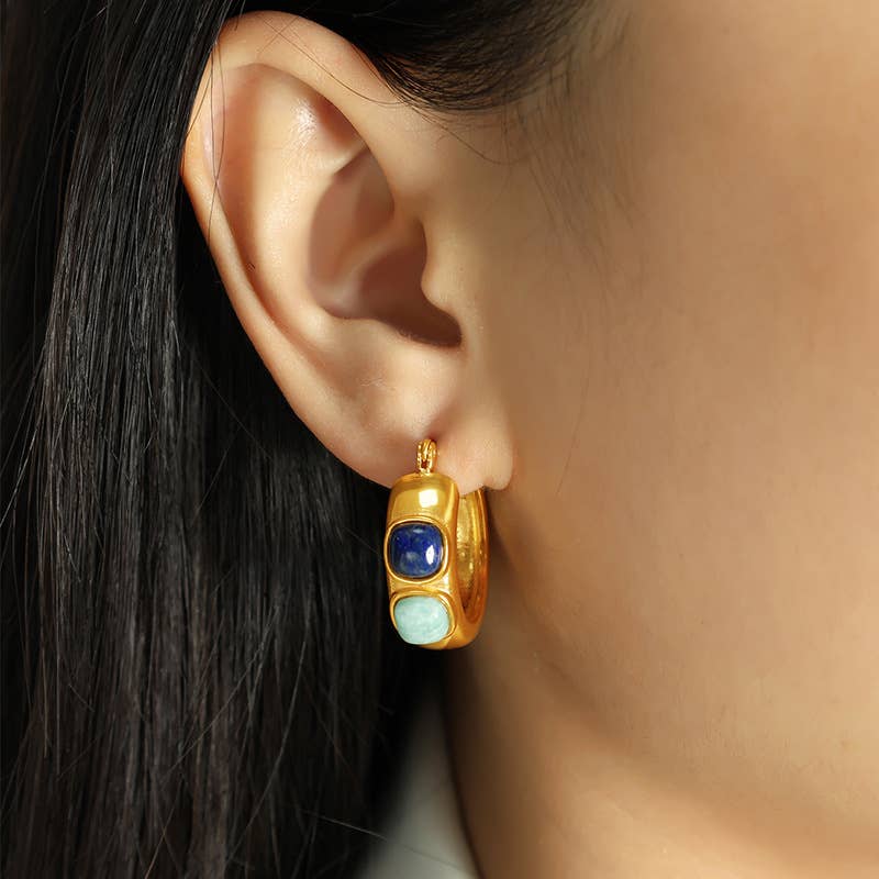 Large Gold Hoops with Natural Stone Detail in Blues – Crowberry Wood ...
